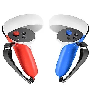 Nsiucion Touch Controller Grip Cover for Oculus Quest 2 VR Game Controller, Anti-Throw Handle Protective Sleeve with Adjustable Wrist Knuckle Strap Quest 2 Accessories (Red & Blue)