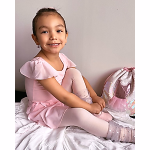 Stelle Ballet Leotards for Girls Dance Dress Outfit Combo with Skirt and Tights (Ballet Pink Ruffle Sleeve,100)