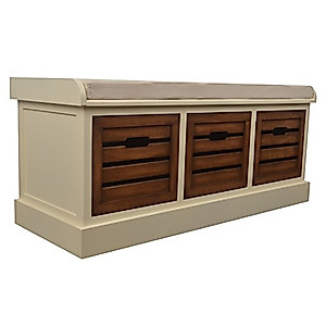 Decor Therapy Melody Three Drawer Bench with Cushion Wood White Honeynut (FR6337) White and Honey
