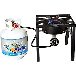 Flame King Heavy Duty 200K BTU, 0-20 PSI, Propane Gas Single Burner Bayou Cooker Outdoor Stove for Home Brewing, Turkey Fry, Maple Syrup Prep, Cajun Cooking