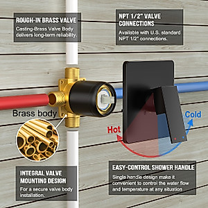 Alesco Tub Shower Faucet, Black Shower Faucet Set with 8-Inch Shower Head and Tub Spout, Shower Head and Handle Set Include Shower Valve, Tub Shower Trim Kit, Matte Black