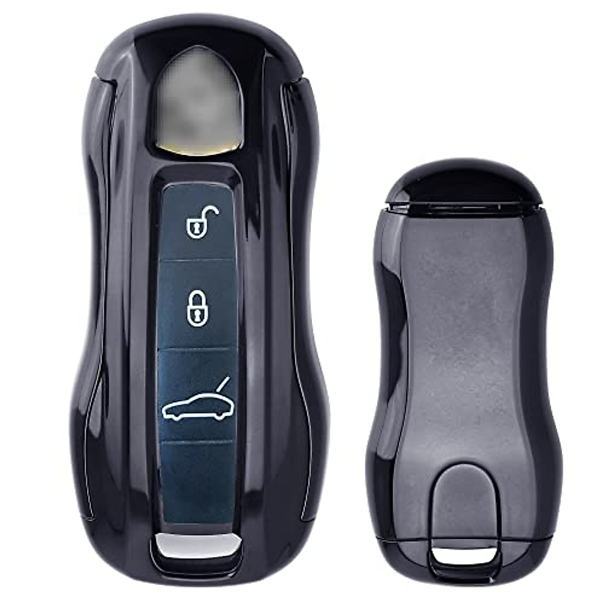 iJDMTOY Glossy Black TPU Key Fob Cover w/Button Cover Panel Compatible With Porsche 2017-up Panamera, 2019-up Cayenne Gen2 Smart Key