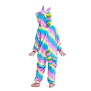 FuRobes Kids Polar Fleece Onesie Unicorn Pajamas Animal Christmas Halloween Cosplay Costume Rainbow Galaxy 8-10 Years Old