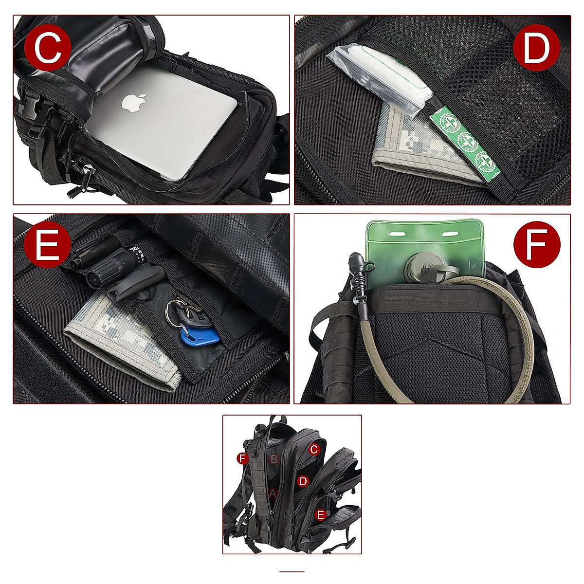 Small 30L Rucksack Pack for Outdoors, Hiking, Camping, Trekking, Bug Out Bag, Travel, Military & Tactical Army Molle Assault Backpack With US Flag Patch