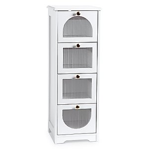 JoanKaren Small Bathroom Floor Cabinet, Freestanding Bathroom Organizer and Storage Cabinet with 4 Drawers, 33" Slim Wooden Storage Cabinet for Narrow Spaces Bedroom Living Room, White