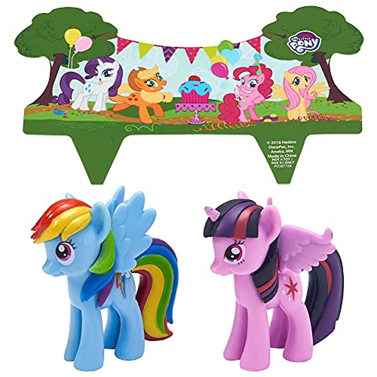 DecoPac My Little Pony Cake Topper, 3-Piece Cake Decorations with Rainbow Dash and Twilight Sparkle Ponies for Fun After the Birthday Party, 3"