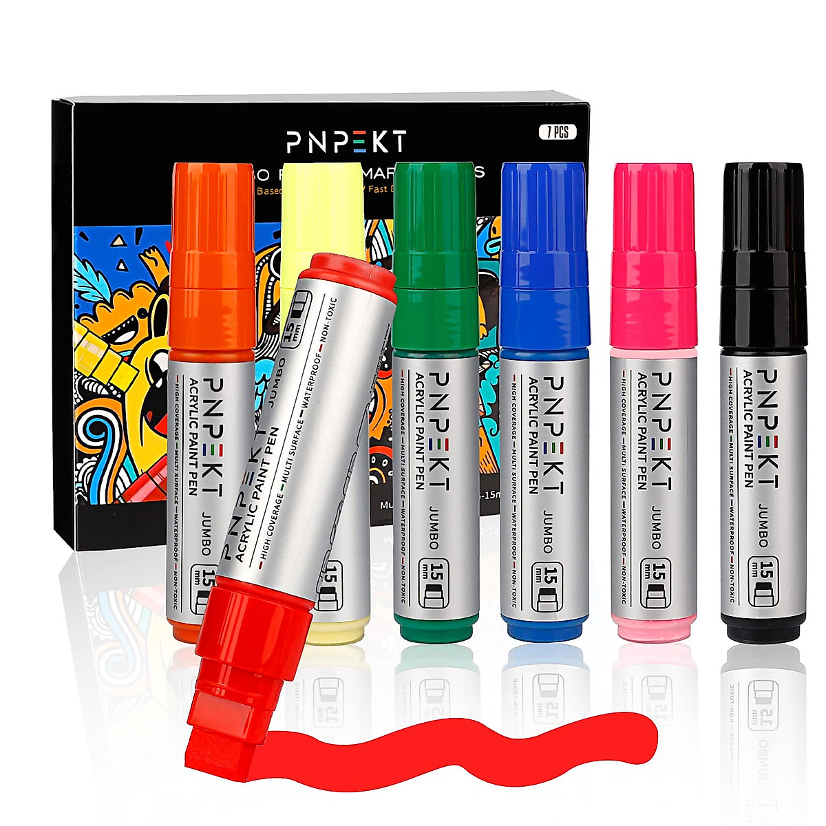 Jumbo Acrylic Paint Markers Pen,15mm Felt Tip Graffiti Markers Water Based Paint Pens For Wood, Rock,Plastic and Almost All Solid Surfaces,Marker Pen Set For Artists, Students, Teenagers & Adults