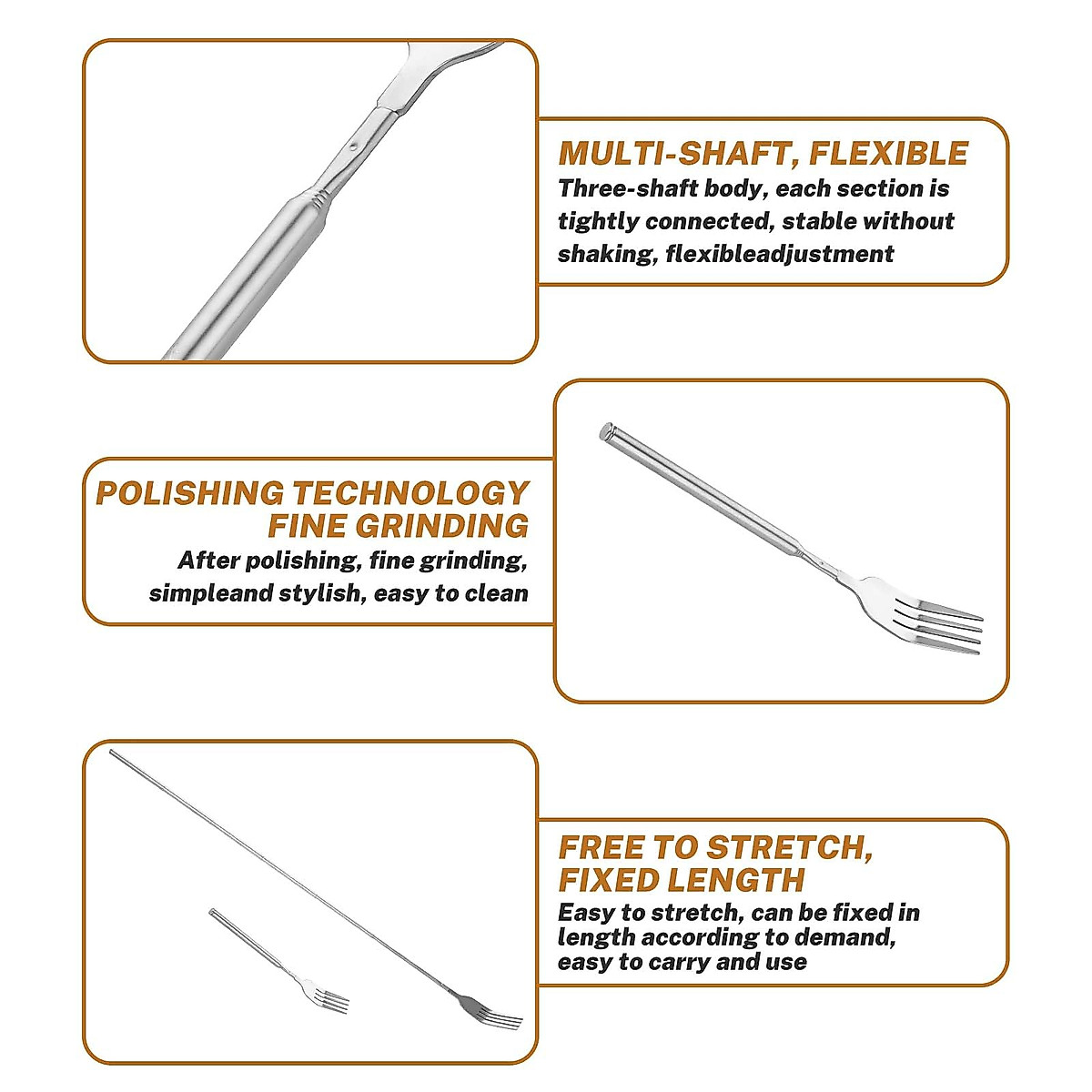 Dimeho Extendable Fork Telescopic Long BBQ Fork with Extendable Handle Stainless Steel Dinner Fork Retractable Tableware Sturdy Durable for Fruit Camping Dessert Up to 25 Inch