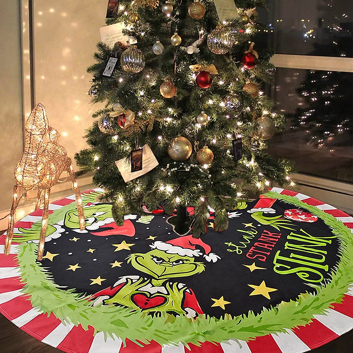 Christmas Tree Skirt 47 Inches Xmas Tree Skirt Christmas Trees Skirt Farmhouse Christmas Ornaments for Holiday Party Christmas Tree Mat Christmas Decorations Holiday Party Indoor Outdoor