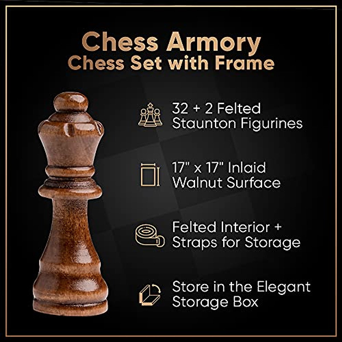 Chess Armory Chess Set 17" x 17" Wooden Chess Set - Large Chess Board Set, Unique Chess Game Includes Extra Queen Pieces & Storage Box - Classic Board Game - Chess Sets for Adults and Kids