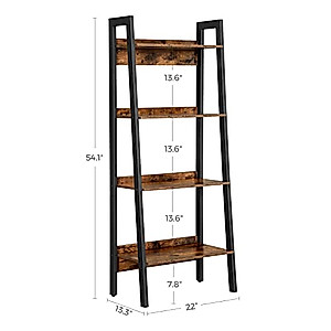 VASAGLE Ladder Shelf, 4-Tier Home Office Bookshelf, Freestanding Storage Shelves, for Living Room Bedroom Kitchen, Metal Frame, Simple Assembly, Industrial, Rustic Brown and Black ULLS054X01