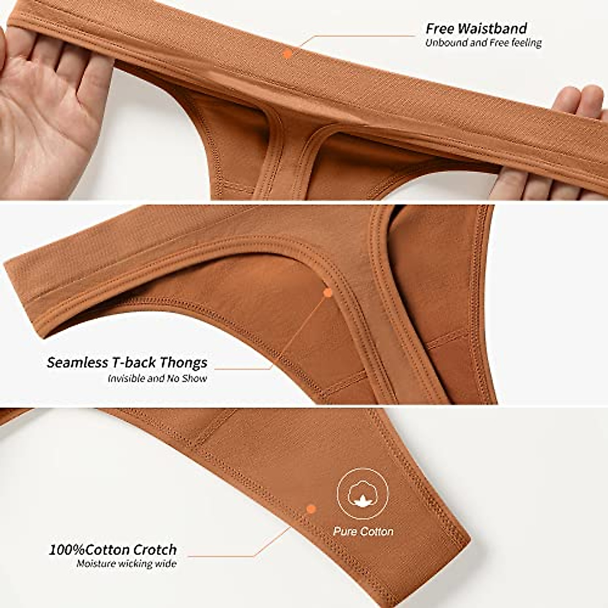 DEANGELMON Seamless Thongs for Women Comfortable Low Rise Underwear No Show Thong Panties Stretch Multiple Pack (7P1,S)