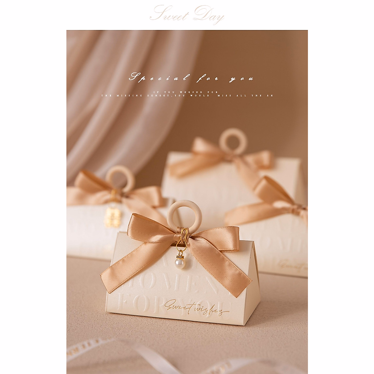 ZJSXINDI 15 Pcs Favor Boxes Gift Wrap Boxes White Gift Box 5"x 3" For Party Favor, Weddings, Bridal Showers, Bridesmaids... Gift Wrap Boxes Bulk for Crafting (champagne ribbons)