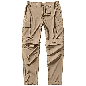 Gash Hao Mens Hiking Convertible Pants Outdoor Waterproof Quick Dry Zip Off Lightweight Fishing Pants（Khaki 34X30）