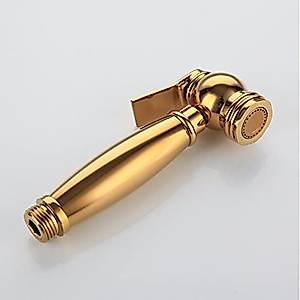 Shower System, Bidet Sprayer Brass Handheld Bidet Sprayer for Toilet Portable Baby Cloth Diaper Sprayer Bidet Attachment with Bidet Hose for Feminine Wash, Adjustable Water Pressure Control, Gold