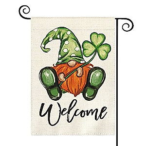 AVOIN colorlife Welcome St Patricks Day Garden Flag 12x18 Inch Double Sided, Leprechaun Gnome Shamrock Rustic Yard Outdoor Decoration