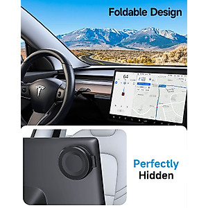 Tesla Phone Mount, MagSafe Car Mount for Tesla Model 3 Model Y, Foldable Hidden Magnetic Phone Mount Fit for iPhone 14 13 12 Series and All Phone, Tesla Model 3 Accessories, Tesla Model Y Accessories