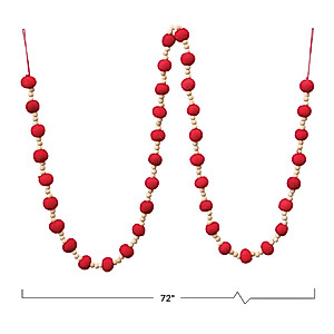 Creative Co-Op 72" L Wool Felt Ball & Wood Bead, Red Textile Garlands