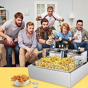 TANGME Commercial Deep Fryer, 3400w Electric Turkey Fryer with 3-Baskets, 22L/23.25Qt 1mm Thickened Stainless Steel Countertop Single Oil Fryer with Temperature Limiter for Restaurant