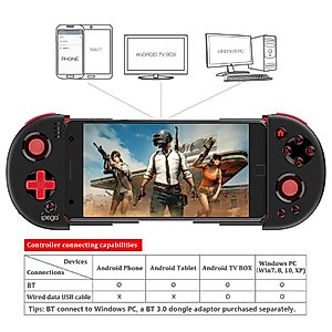 Ipega PG-9087S Wireless Game Controller, Retractable Telescopic PUBG Mobile Controller Joystick Gamepad for Android/iOS Smartphones/Tablets/Smart TV