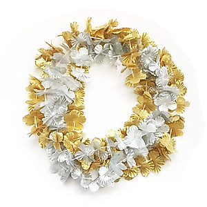 LITTLE FEATHER Hawaiian Flower Lei Luau Party Graduation Leis Metallic Gold and Silver Pack of 6