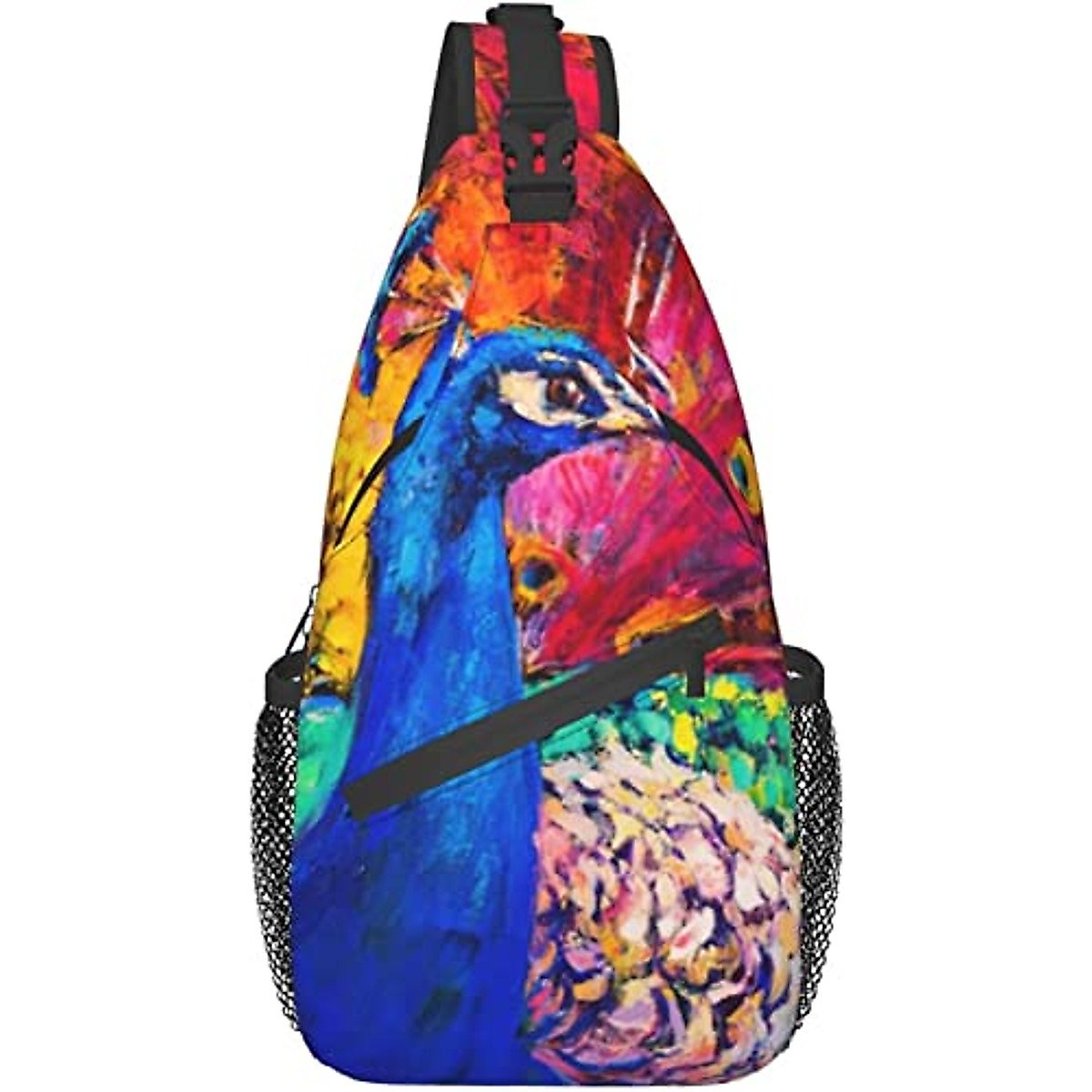 Sling Bag Oil Painting Colorful Peacock Hiking Daypack Crossbody Shoulder Backpack Travel Chest Pack for Men Women