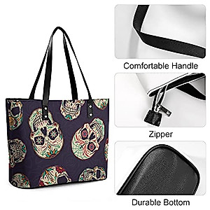 Womens Handbag Skull Pattern Leather Tote Bag Top Handle Satchel Bags For Lady