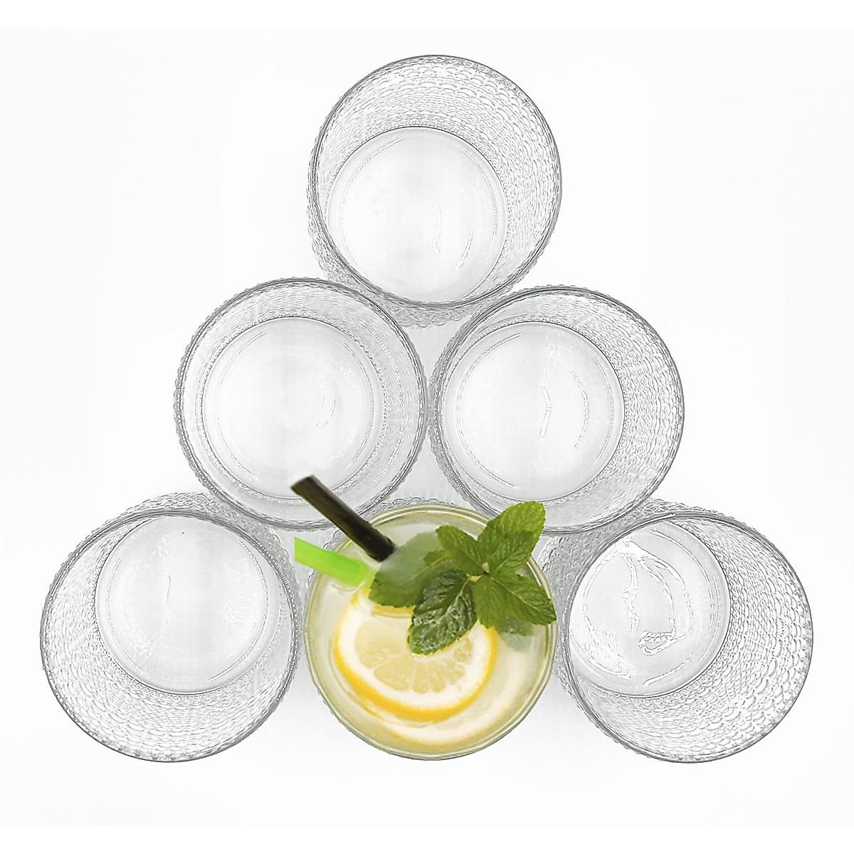 Cheardia 6 Pack Drinking Glasses, 13 oz Vintage Hobnail Beaded Drinking Glasses Embossed Water Glassware Set, Clear Bubble Cups Great Hostess Gift for Beverages, Water, Juice, Beer, Cocktail