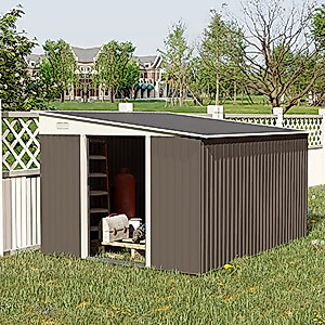 Outsunny 11' x 9' Steel Garden Storage Shed Outdoor Metal Lean to Tool House with Double Sliding Lockable Doors & 2 Air Vents, Grey