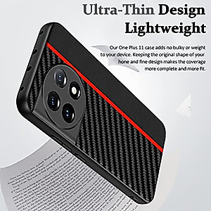 Miimall Compatible for One Plus 11 5G Leather Case, with Carbon Fiber Pattern, Anti-Fingerprint Ultra-Thin Lightweight Shell, Full Coverage Shockproof Cover Case for One Plus 11 5G, 2023(Black&Red)