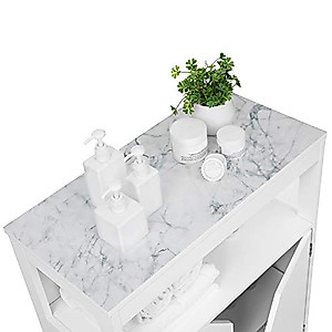 VASAGLE Bathroom Storage Cabinet, Floor Cabinet Cupboard, with Large Storage Capacity, Printed Marble-Like Pattern, Open Shelf, and Adjustable Closed Shelf, 23.6 x 11.8 x 31.5 Inches, White UBBC68WT