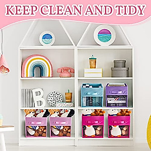 Marsui 8 Pcs Cube Storage Bins with Clear Window 11'' Cube Storage Organizer Bins for Closet with Front Handle Collapsible Storage Cubes Fabric Baskets Box for Collection (Blue, Purple, Rose, Pink)