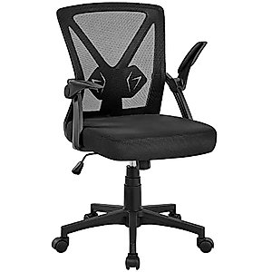 Yaheetech Home Office Chair Work Desk Chair Swivel Computer Mesh Chair with Flip-up Arms Adjustable Height Lumbar Support Executive Office Task Chair for Home Office Students Study, Black