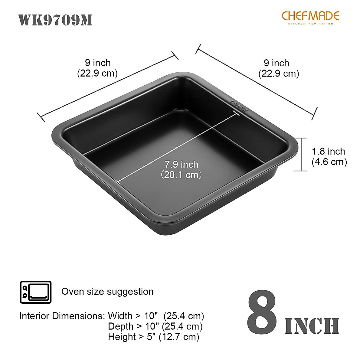 CHEFMADE Square Cake Pan, Nonstick 8 Inch Square Baking Pan, Set of 2