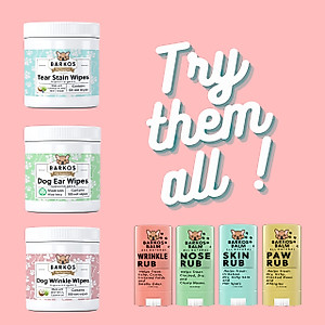 Barkos Pet Supplies Wrinkle Wipes for Dogs | Bulldog, French Bulldog, Pug, English Bulldog | Cleans & Soothes Wrinkles, Folds, Tear Stain, Tail Pockets & Paws, Anti-Itch | 100 Soft Cotton Pads…