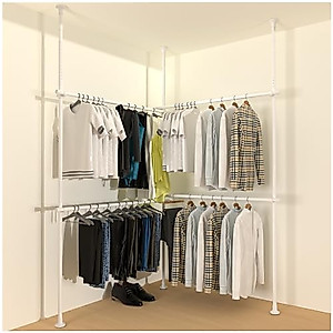 BsBsBest Ceiling Clothes Rack, 4 Tier Adjustable Closet Shelves Free Standing Closet Organizer And Storage Free Ceiling to Floor for Hanging Clothes White