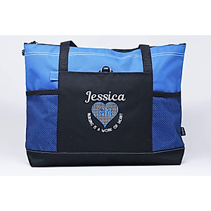 Nursing is a Work of Heart Personalized Embroidered Nurse, CNA, RN, LPN Tote Bag.