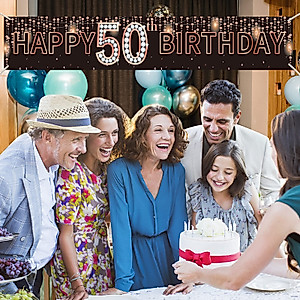 50th Birthday Banner Backdrop Decorations for Women, Rose Gold Happy 50 Birthday Party Photo Booth Props Sign Supplies, 50 Year Old Birthday Poster Decor(9.8ft x 1.6ft)