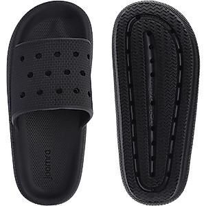 Joomra Womens Slides Cushioned for Mens Quick Drying Shower Foam Thick Pillow Slippers DIY House Shoes Pool Beach Spa Home Garden Sandals Male Sandalias All Black Size 40-41
