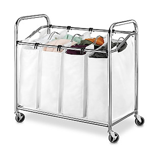 Whitmor 4 Section Rolling Laundry Sorter - 4 Removable Heavy Duty Bags - Chrome