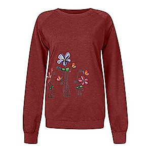 raillery Womens Fashion Solid Color Print SweaterLong Sleeve O Neck Blouse Loose Casual Tunic Tops