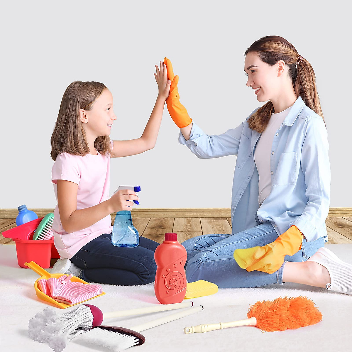 15 PCs Kids Cleaning Set, Play Cleaning Toy Set Includes Broom, Mop, Brush for Toddlers, Child Size Pretend Play House Cleaning Set, Housekeeping Supplies, Learning Toys, Birthday Gifts