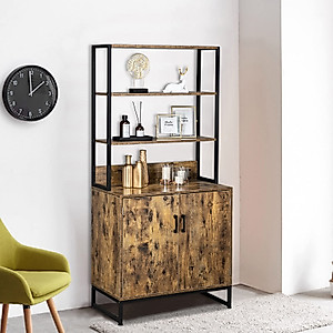 VINGLI Bookshelf with Storage Cabinet, Tall & Wide Industrial Bookcase with 2 Doors & 3-Tier Shelves for Living Room/Bedroom/Office (Rustic Brown, 30'' x 16'' x 69'')