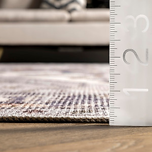 nuLOOM Mali Machine Washable Traditional Medallion Ultra Thin Runner Rug, 2' 6" x 12', Ivory