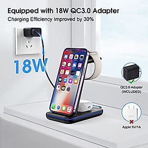 Wireless Charger 3 in 1 for iPhone/iWatch/Airpods Devices, Charging Station for iPhone 14/13/12/11/Pro Max/SE/X/XS/XR/8, Multi Charger Stand for Apple Watch iWatch 8/7/6/SE/5/4/3/2, Airpods 3/Pro/2