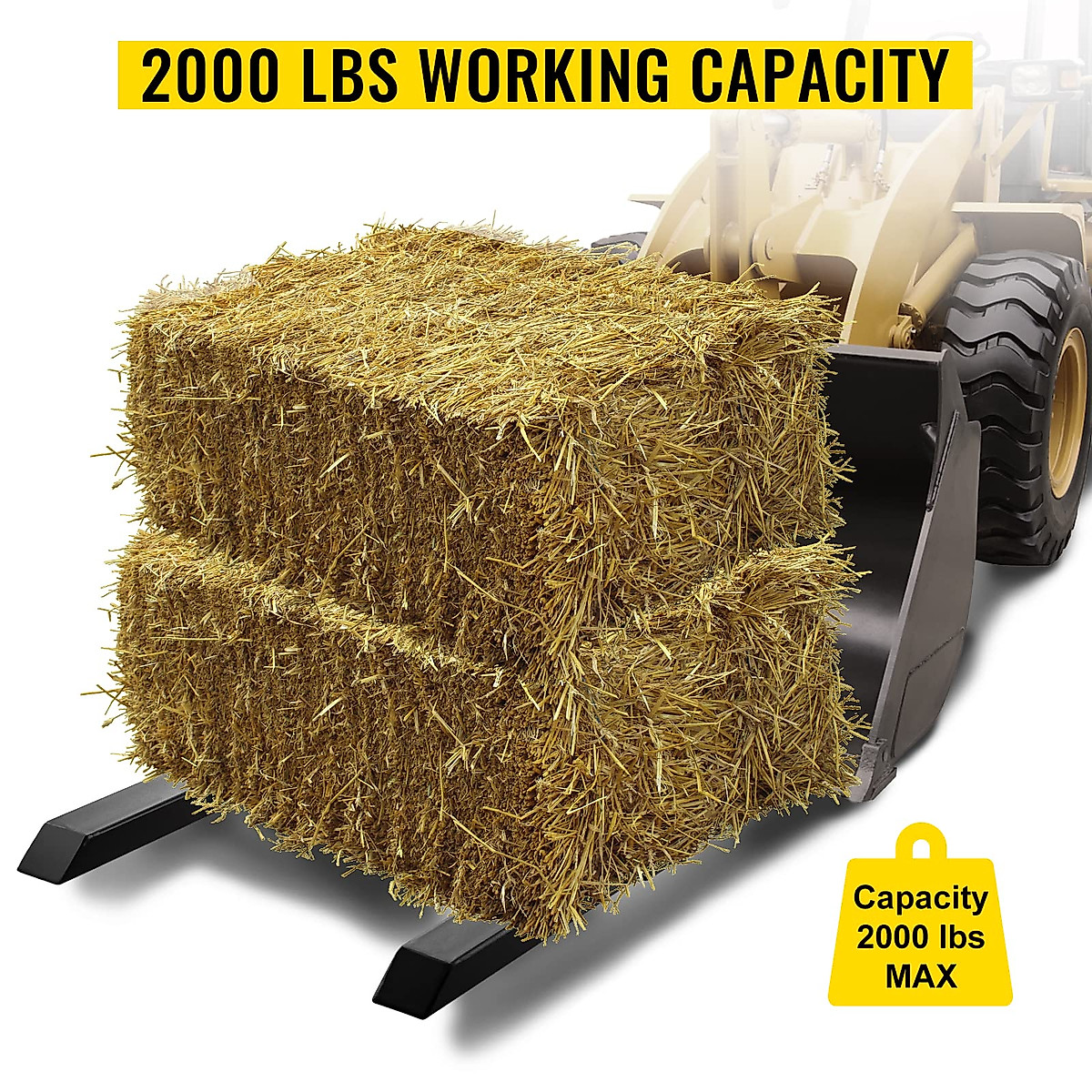 VEVOR Pallet Forks, 2000 Lbs Clamp on Pallet Forks 59" Total Length, Tractor Bucket Forks, Heavy Duty Pallet Forks for Tractor Attachments, Skid Steer, Loader Bucket