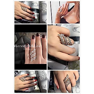 Rhinestone Leaf Climber Wrap Finger Band for Women Girls CZ Crystal Elegant Flower Open Layered Statement Rings Promise Engagement Rings Wedding Bands Jewelry Gifts