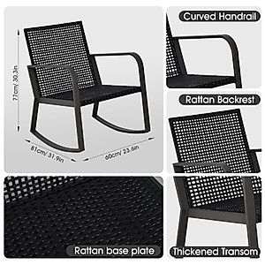 Temminkii 3 Pieces Patio Bistro Set Outdoor Rocking Chair w Cushion for Yard Garden Poolside (Blue)