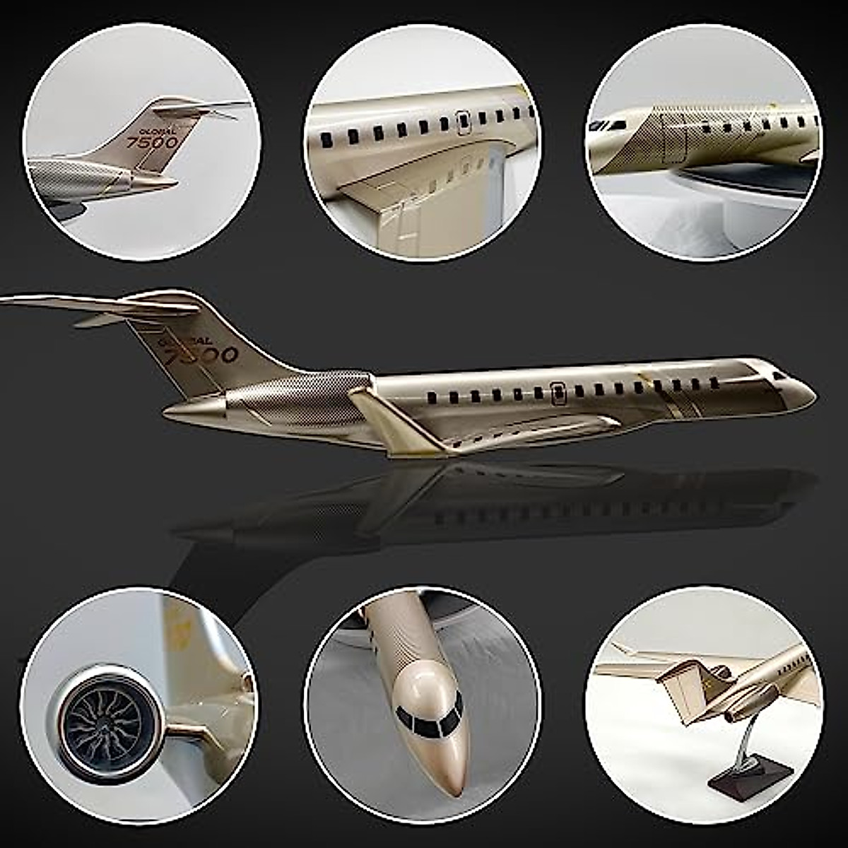 YQNUCO 1:72 Large Model Jet Airplane, Global 7500 Plane Model Resin Aircraft Model for Office Home Desk Decor and Aircraft Enthusiasts Collection or Gift (9x19.7inch)