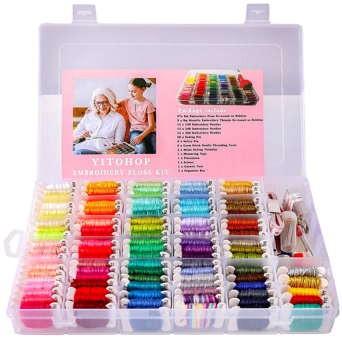 200pcs+ Embroidery Floss Cross Stitch Threads, Friendship Bracelet String Kit with Organizer Storage Box-Included 100pcs Friendship Bracelet Floss, Cross Stitch Tools Embroidery Kit-Christmas Deal